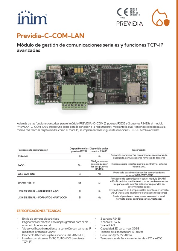 PREVIDIA-C-COM-LAN - Ficha Técnica Inim | IBD Global España mayorista ...