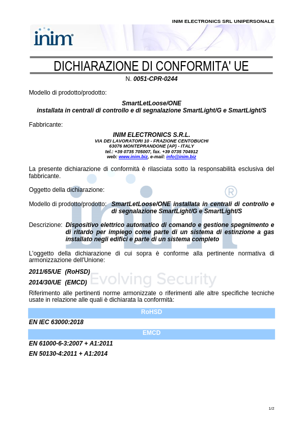 SMARTLETLOOSE-ONE - Certificado CE (SmartLight) | IBD Global España mayorista CCTV y ...