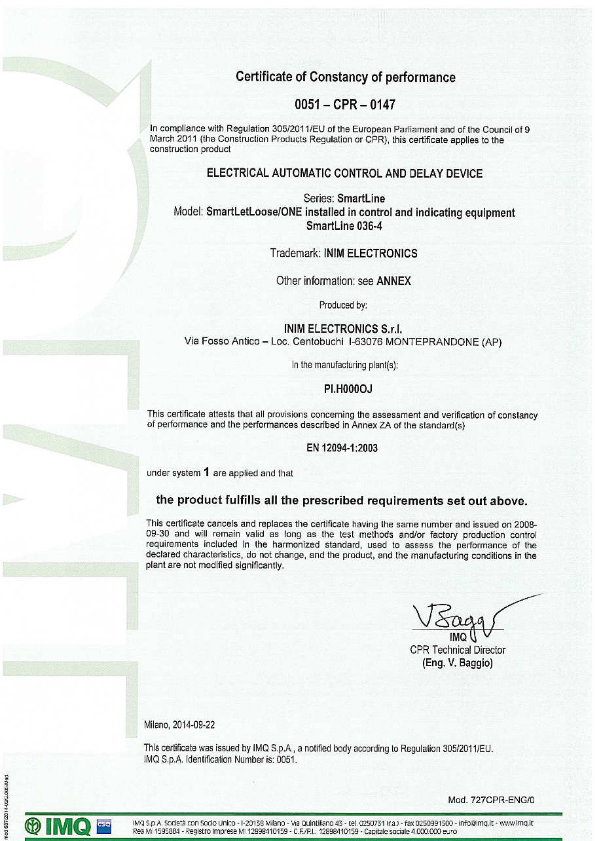 SMARTLETLOOSE-ONE - Certificado CPD/CPR (SmartLine036) | IBD Global España mayorista CCTV y ...