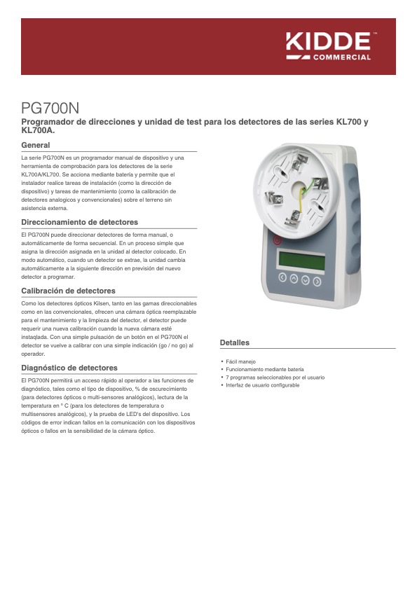 PG700N - Ficha Técnica KIDDE COMMERCIAL | IBD Global España mayorista CCTV y distribuidor ...