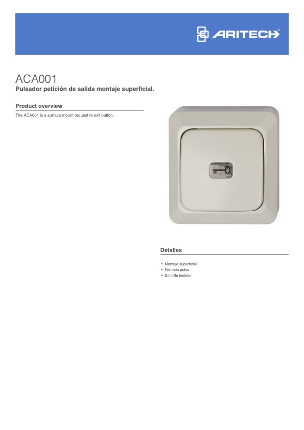 ACA001 - Ficha Técnica Aritech | IBD Global España mayorista CCTV y distribuidor oficial Dahua ...