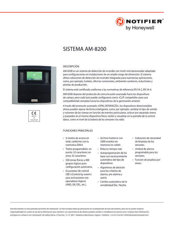 AM-8200-EU - Ficha Técnica Notifier | IBD Global España mayorista CCTV ...