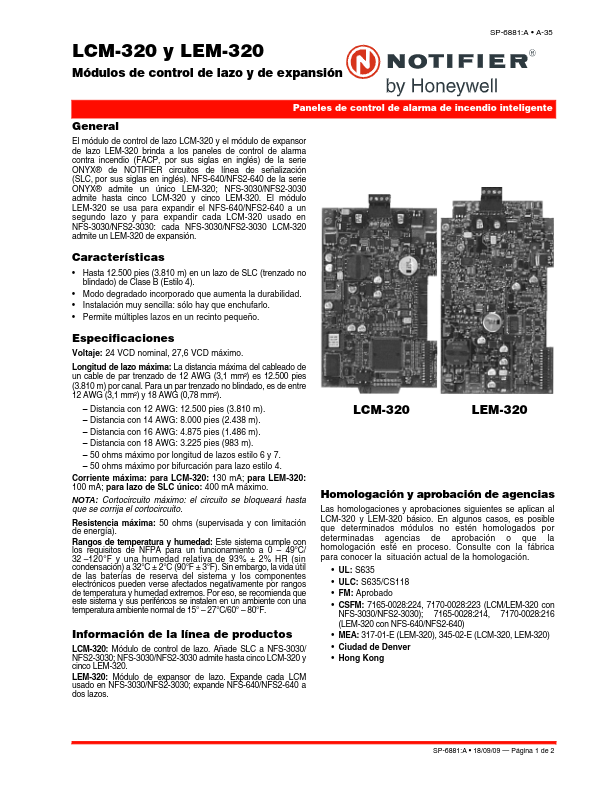 LCM-320 - Ficha Técnica Notifier | IBD Global España mayorista CCTV y distribuidor oficial Dahua ...