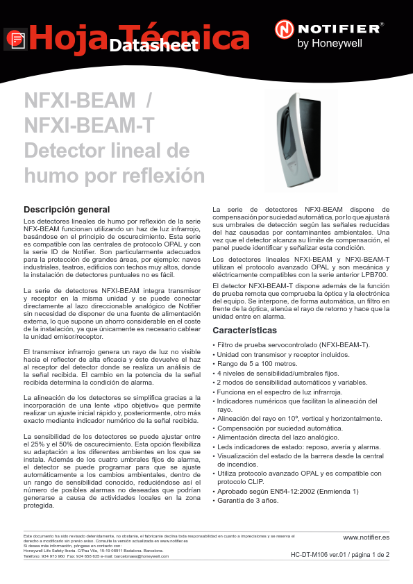 NFXI-BEAM-xx - Ficha Técnica Notifier | IBD Global España mayorista ...