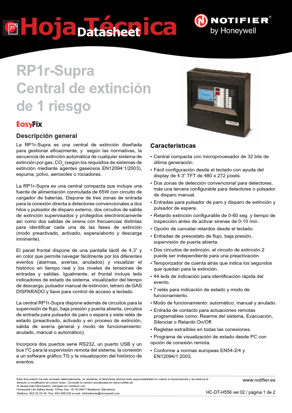 RP1R-SUPRA - Ficha Técnica Notifier | IBD Global España mayorista CCTV y distribuidor oficial ...