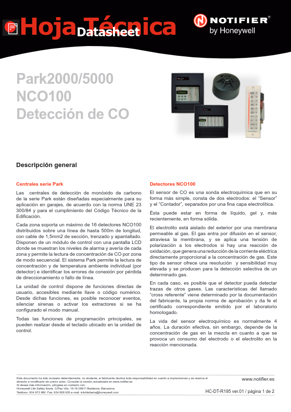 PARK2000-5000 - Ficha Técnica Notifier | IBD Global España mayorista ...