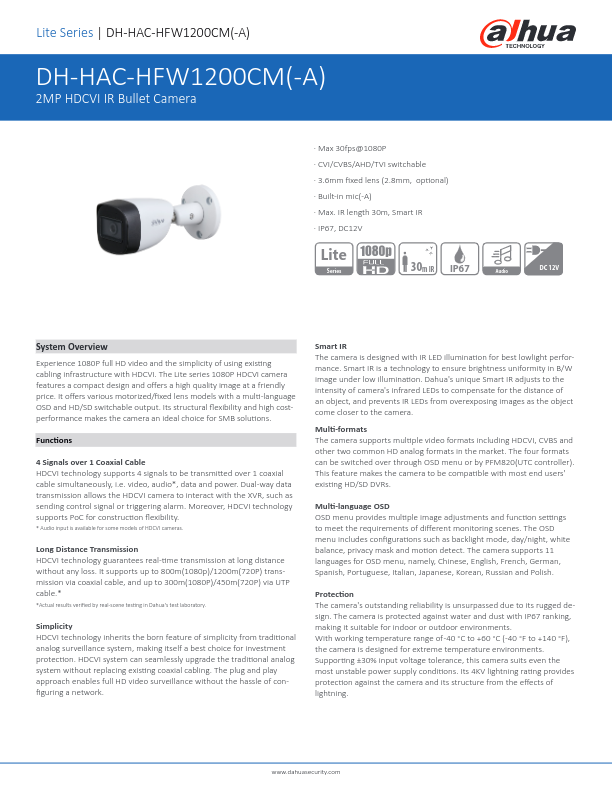 HAC-HFW1200CM-0280B - Ficha Técnica Dahua | IBD Global España mayorista CCTV y distribuidor ...