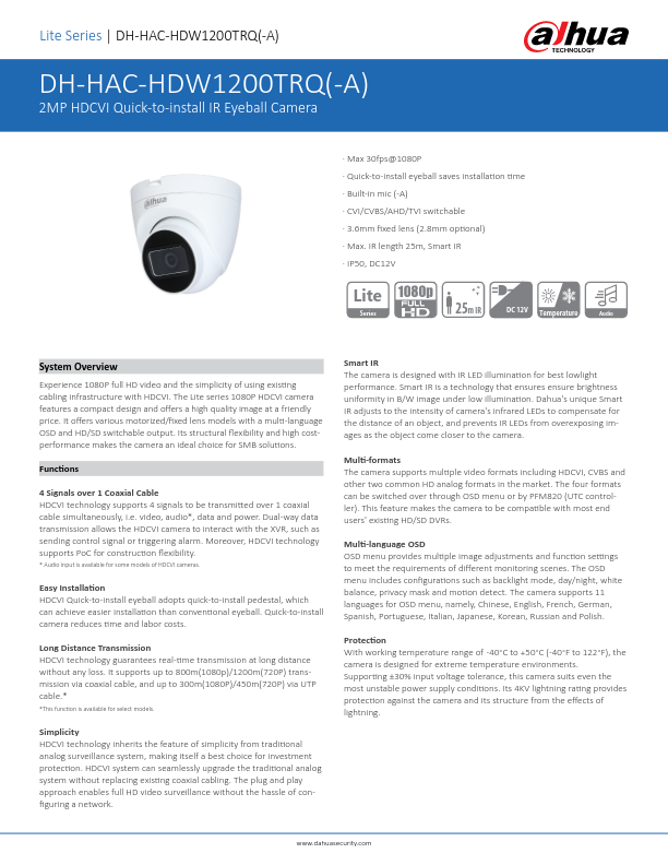 HAC-HDW1200TRQ-0280B - Ficha Técnica Dahua | IBD Global España mayorista CCTV y distribuidor ...