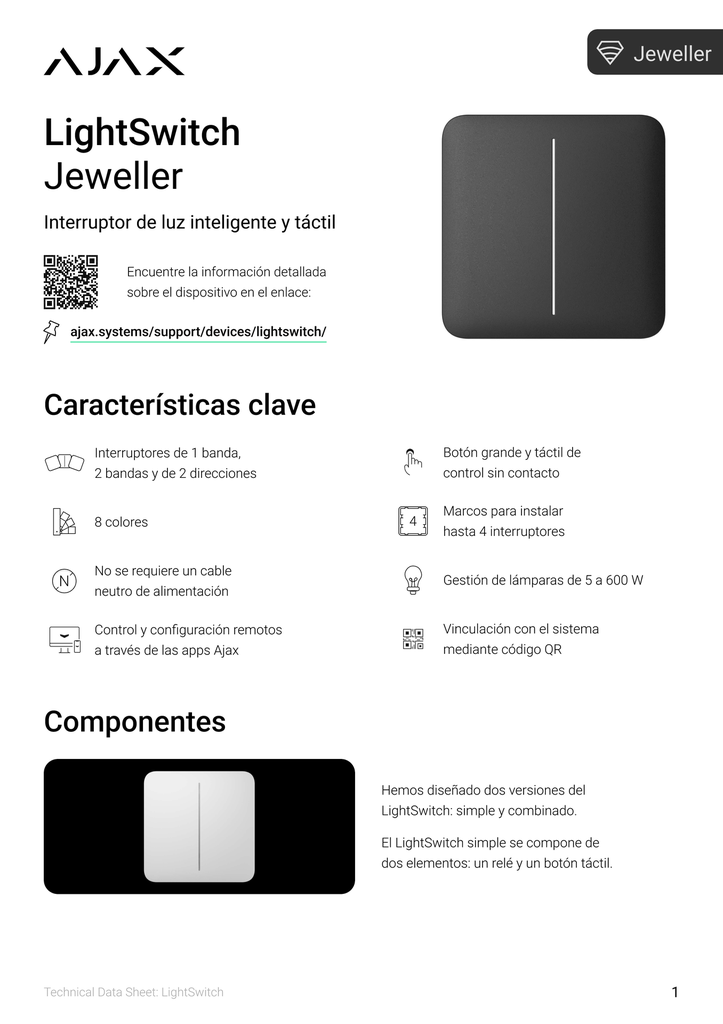 Ajax LightSwitch - Ficha Técnica AJAX | IBD Global España mayorista CCTV y distribuidor oficial ...