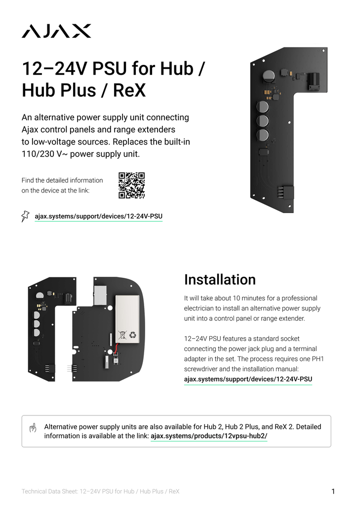 Ajax 12v PSU Hub - Ficha Técnica AJAX | IBD Global España mayorista ...