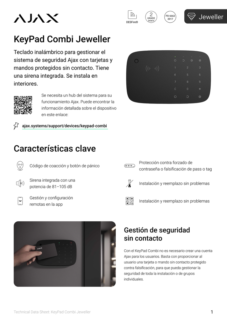 Ajax KeyPad Combi - Ficha Técnica AJAX | IBD Global España mayorista ...