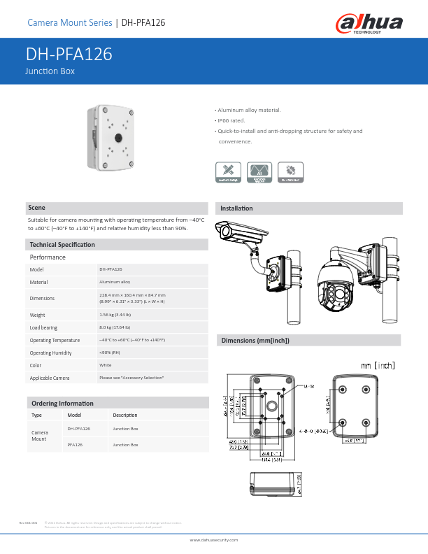 PFA126 - Ficha Técnica Dahua | IBD Global España mayorista CCTV y ...