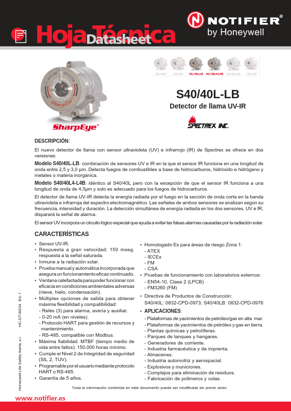 S40-40L - Ficha Técnica Notifier | IBD Global España mayorista CCTV y ...