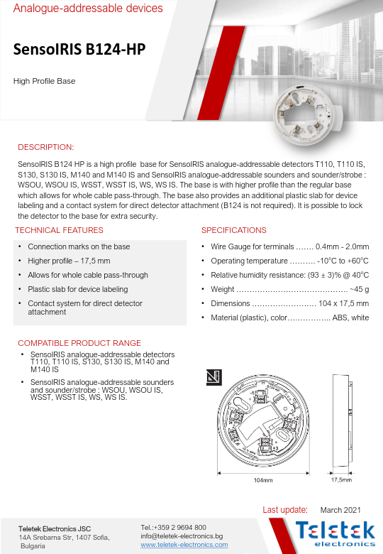 SensoIRIS-B124-HP - Ficha Técnica Teletek | IBD Global España mayorista CCTV y distribuidor ...