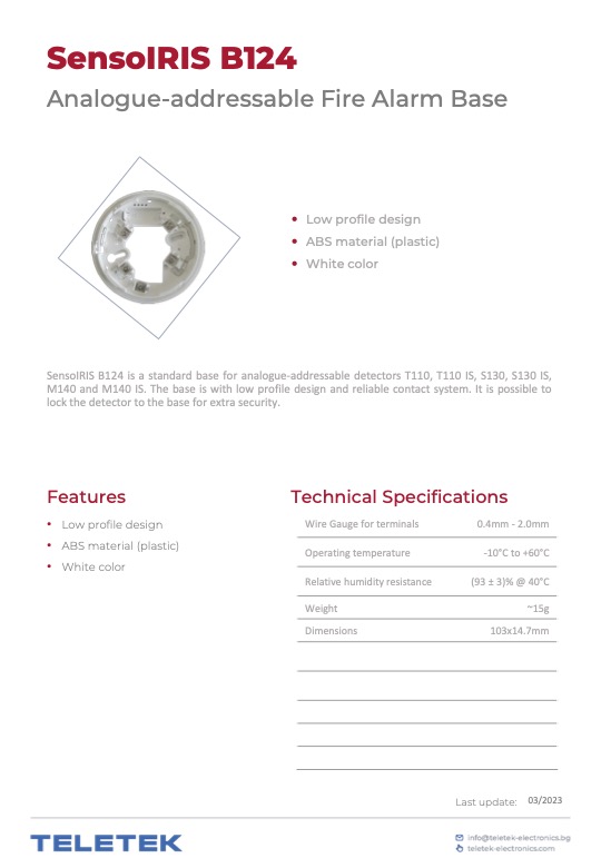 SensoIRIS-B124 - Ficha Técnica Teletek | IBD Global España mayorista ...
