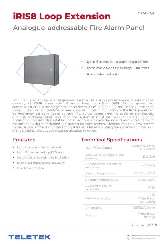 iRIS8(0)LoopExtension - Ficha Técnica Teletek | IBD Global España mayorista CCTV y distribuidor ...