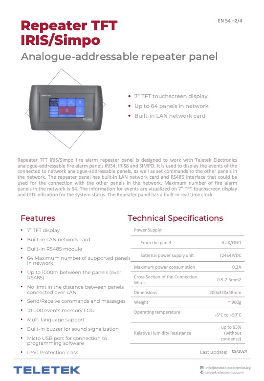 Repeater-TFT-IRIS/SIMPO - Ficha Técnica Teletek | IBD Global España mayorista CCTV y ...