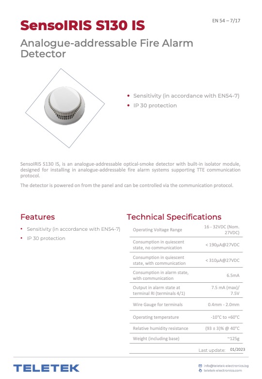 SensoIRIS-S130-IS - Ficha Técnica Teletek | IBD Global España mayorista CCTV y distribuidor ...