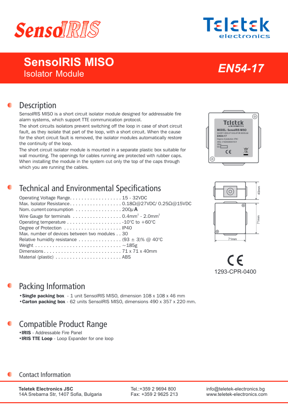 SensoIRIS-MISO - Ficha Técnica Teletek | IBD Global España mayorista CCTV y distribuidor oficial ...